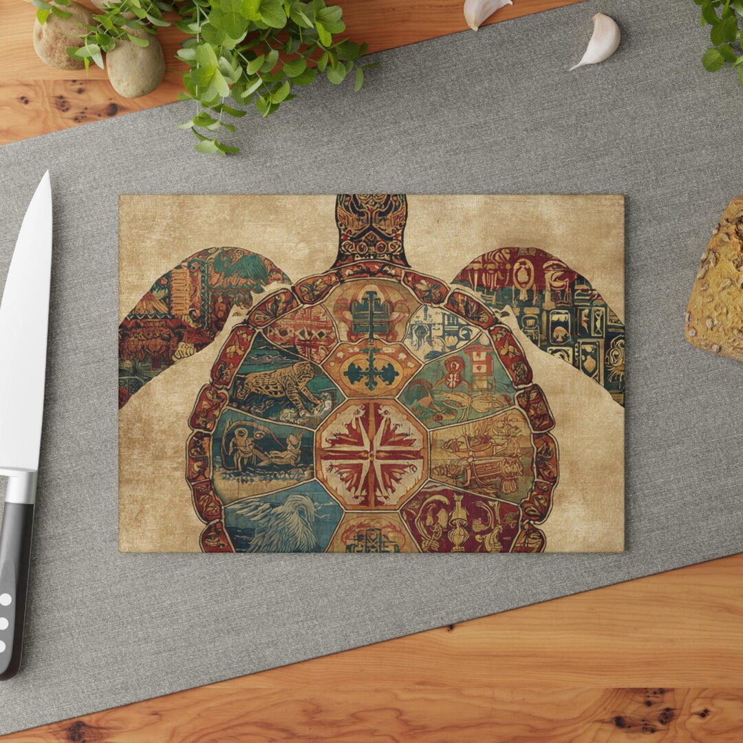 Turtle Island Map Glass Cutting Board | Nautical Turtle Kitchen Decor ...