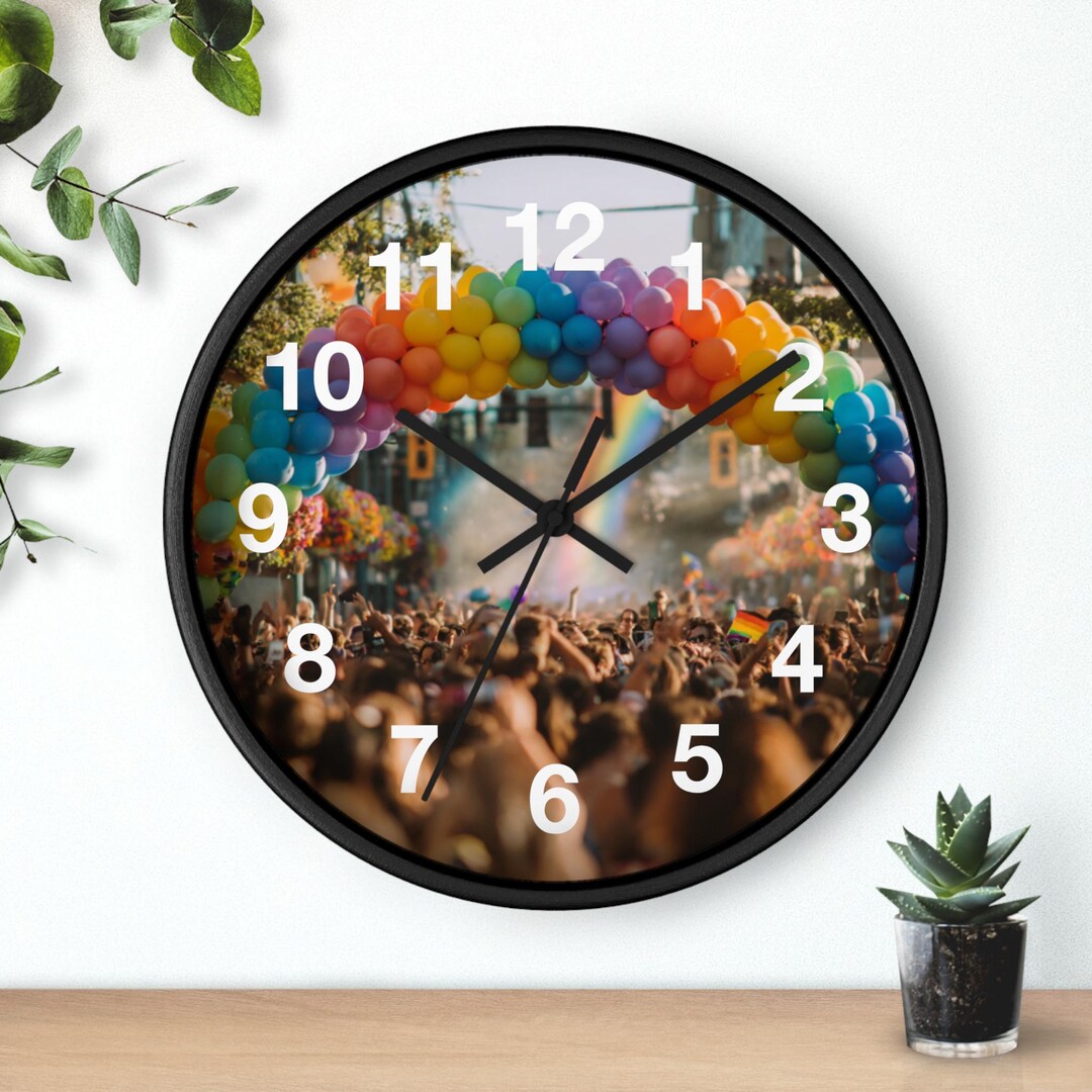 Balloon Rainbow Arch Wall Clock | Pride Parade Crowd Timepiece, Living ...