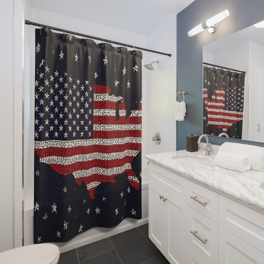 USA Map Shower Curtains, American Flag Bathroom Decor, Patriotic Home ...