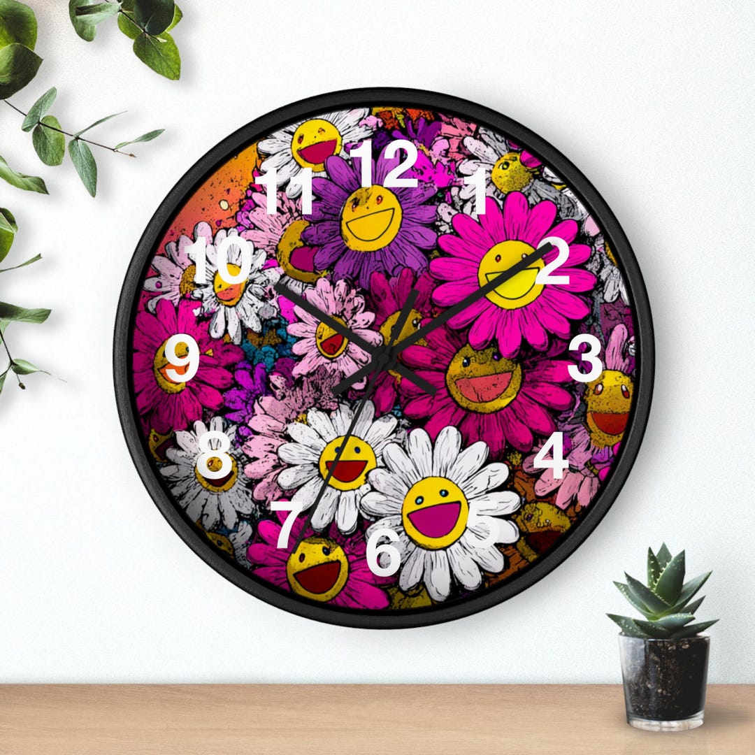 Rainbow Daisy Burst Wall Clock | Colorful Floral Emoji Timepiece ...