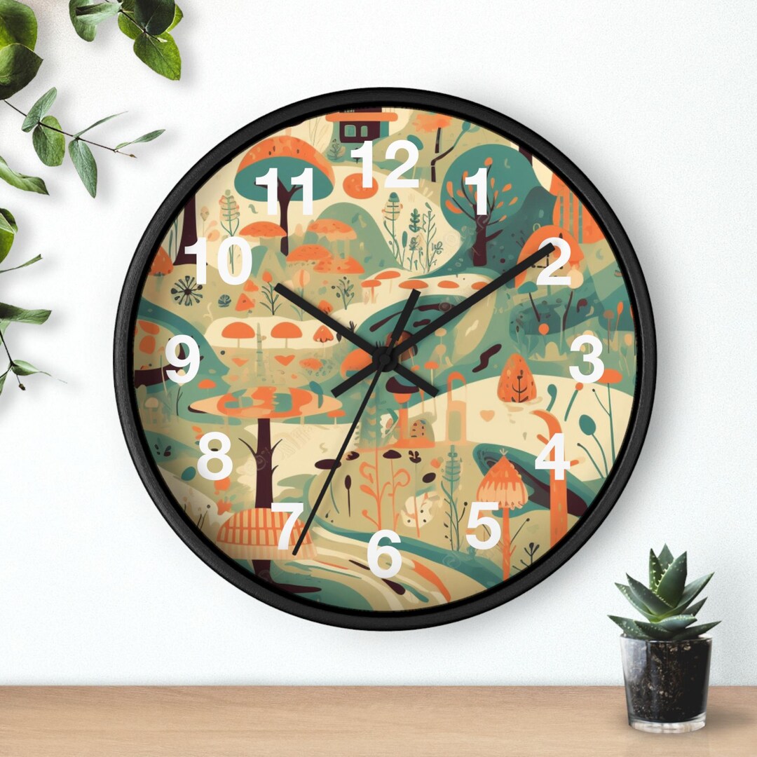 Retro Ecosystem Play Wall Clock | Mushroom Trees Landscape, House Decor ...