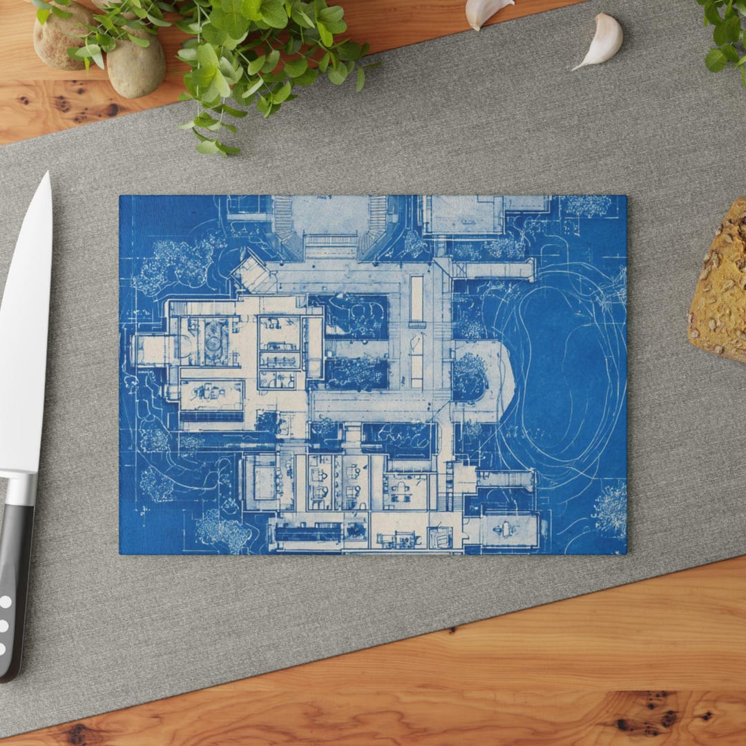 School Blueprint Sketch Glass Cutting Board | House Floor Plan Kitchen ...