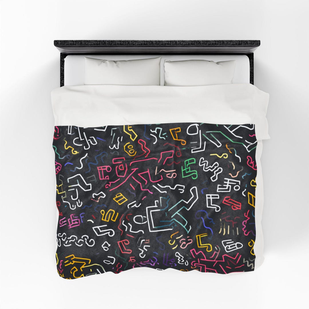 Rhythm in Motion Plush Blanket | Retro 80s Music Pattern, Snuggle Throw ...