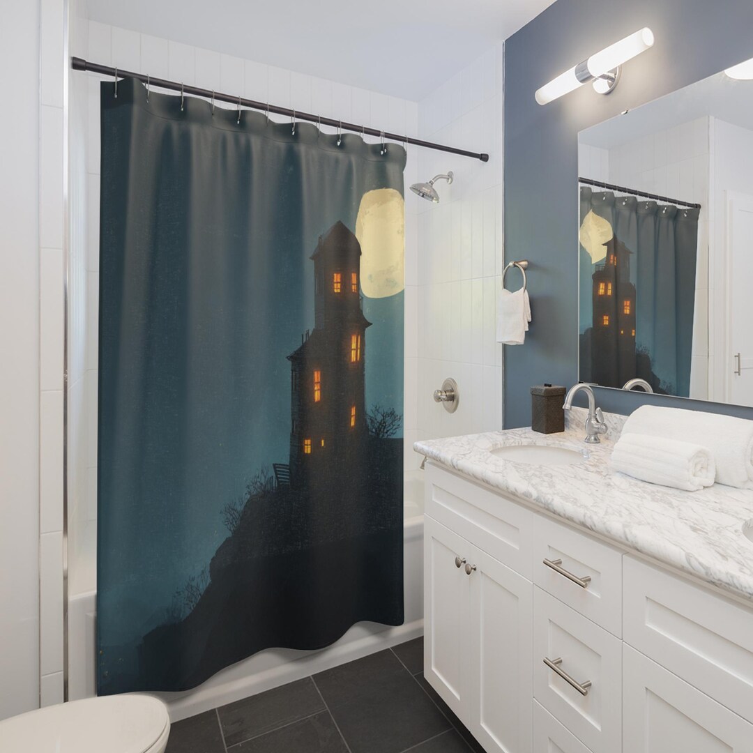 Haunted Hilltop House Shower Curtain - Spooky Decor, Halloween Bathroom ...