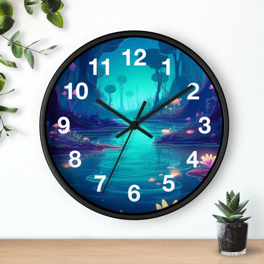 Enchanted Glow Lake Wall Clock | Fantasy Woodland Landscape, House ...