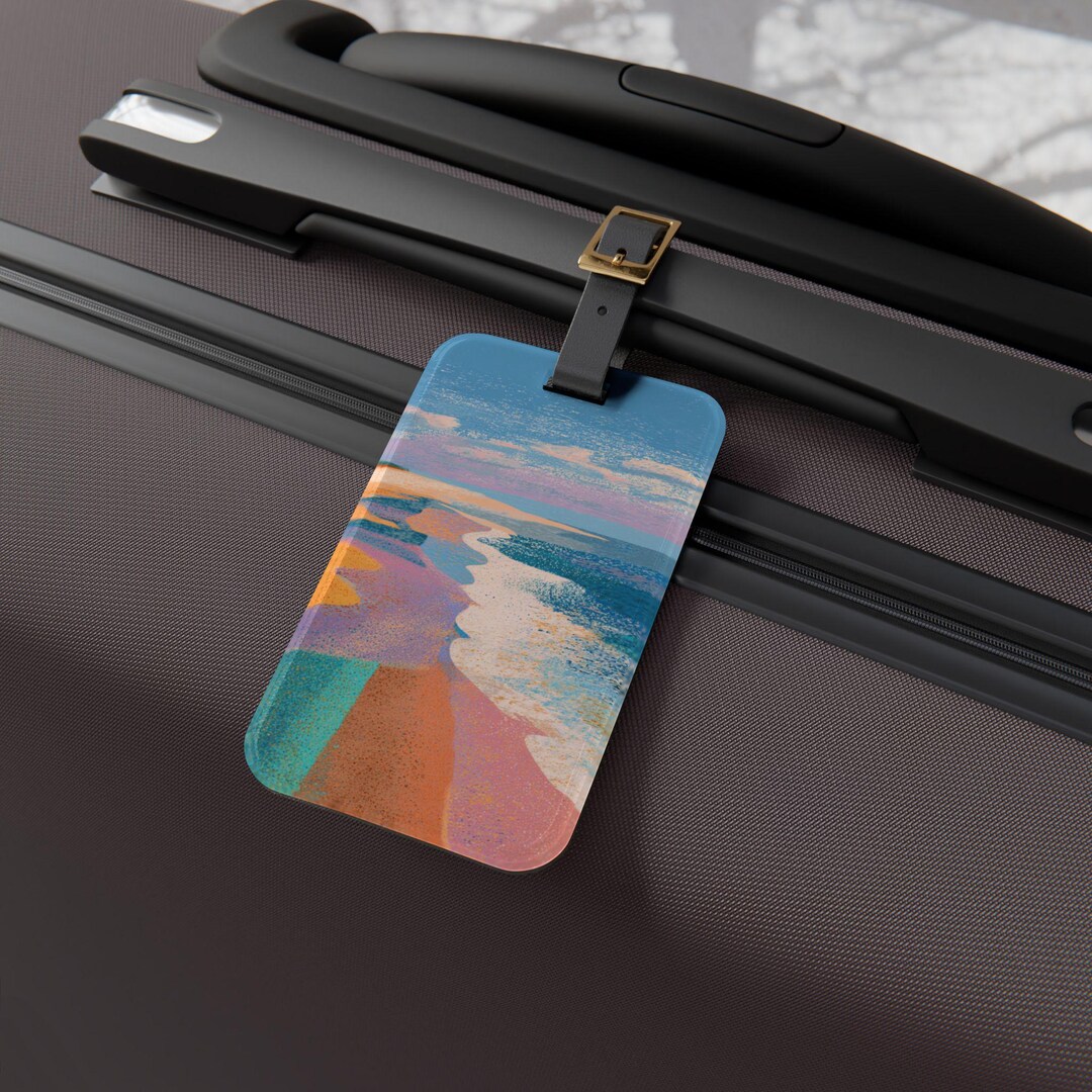 Pastel Beach Day Luggage Tag | Colorful Coastal Artwork, Unique Bag Tag ...