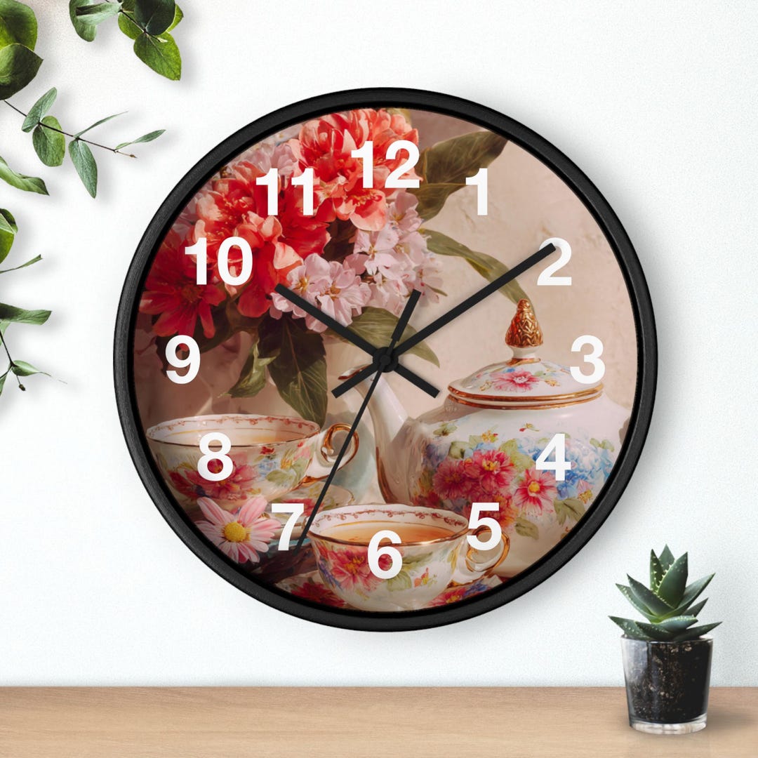 Mom Tea Time Wall Clock | Floral Tea Time Clock, Living Room Art Piece ...