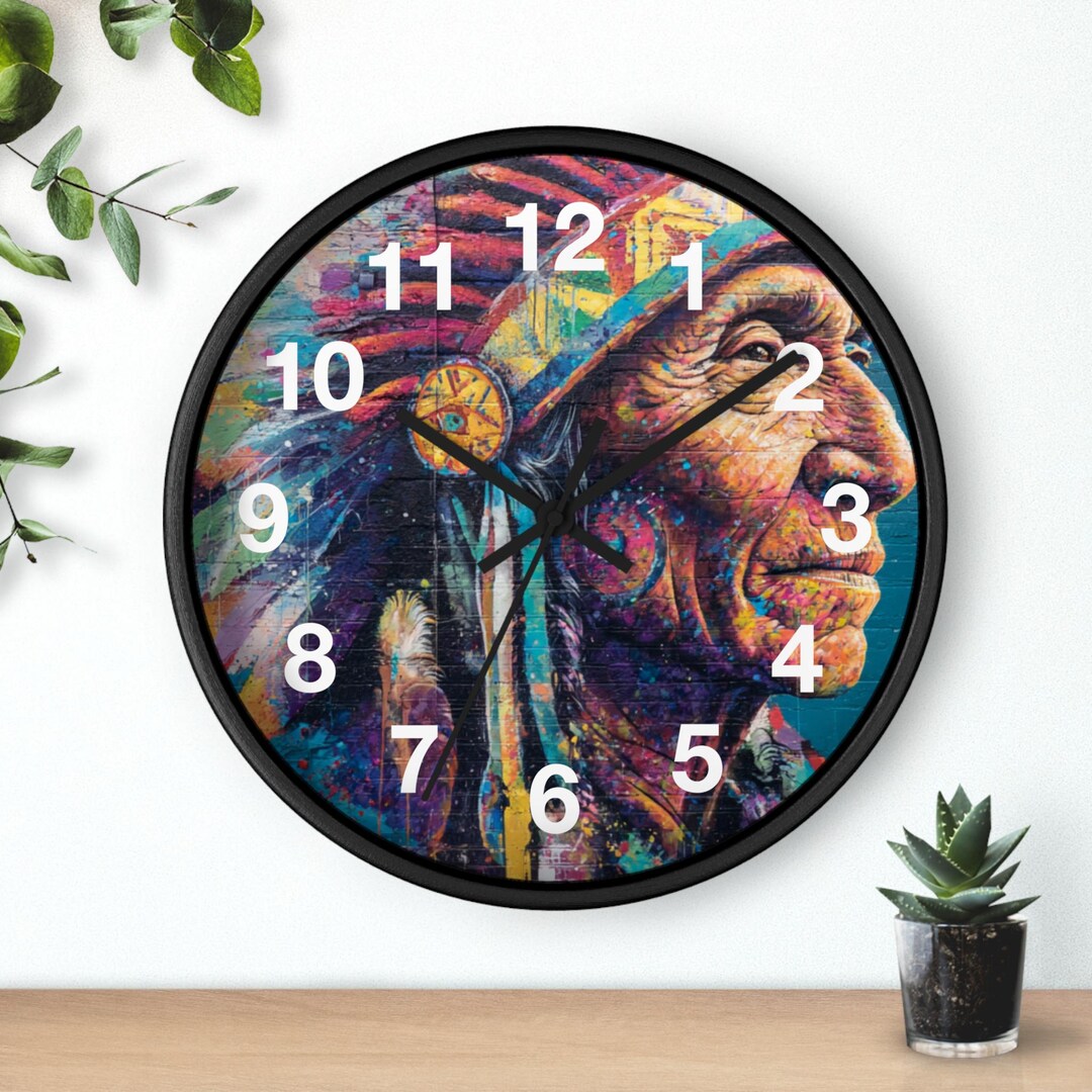 Resilience Graffiti Mural Wall Clock | Tribal Headdress Art Clock ...