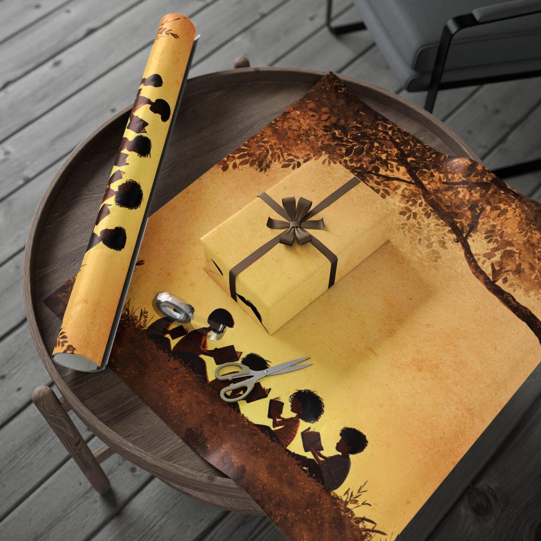 Tree Reading Circle Wrapping Paper | Fall Leaves Scenic Roll, Eco ...