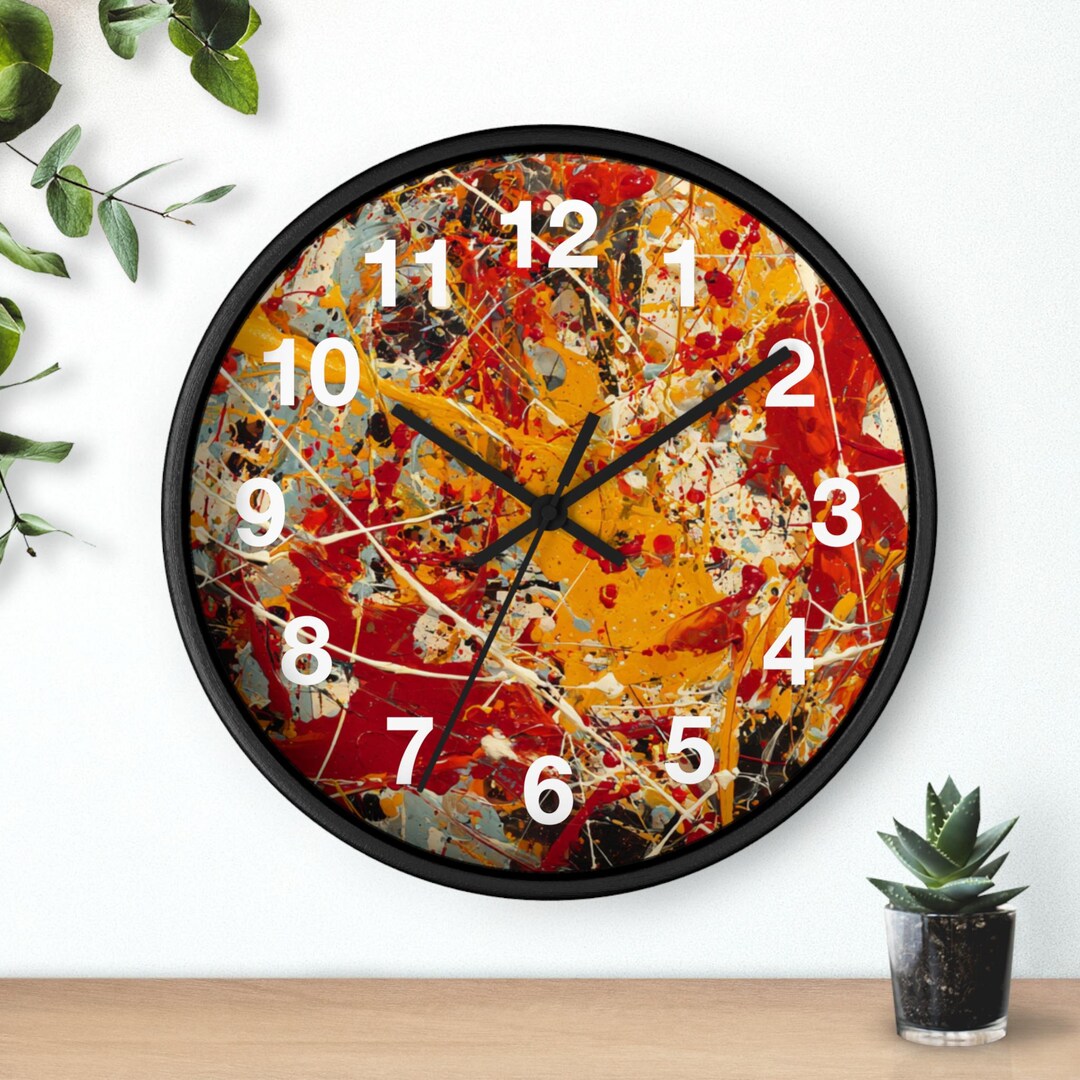 Gold Red Motion Wall Clock | Colorful Drip Paint Clock, Kitchen Wall ...