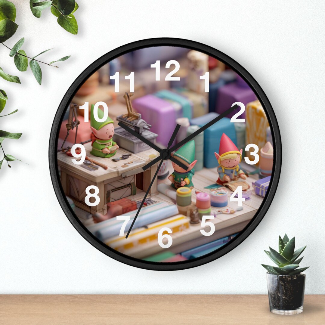 Elf Workshop Isometric Wall Clock, Cute Décor for Kids' Room, Holiday ...