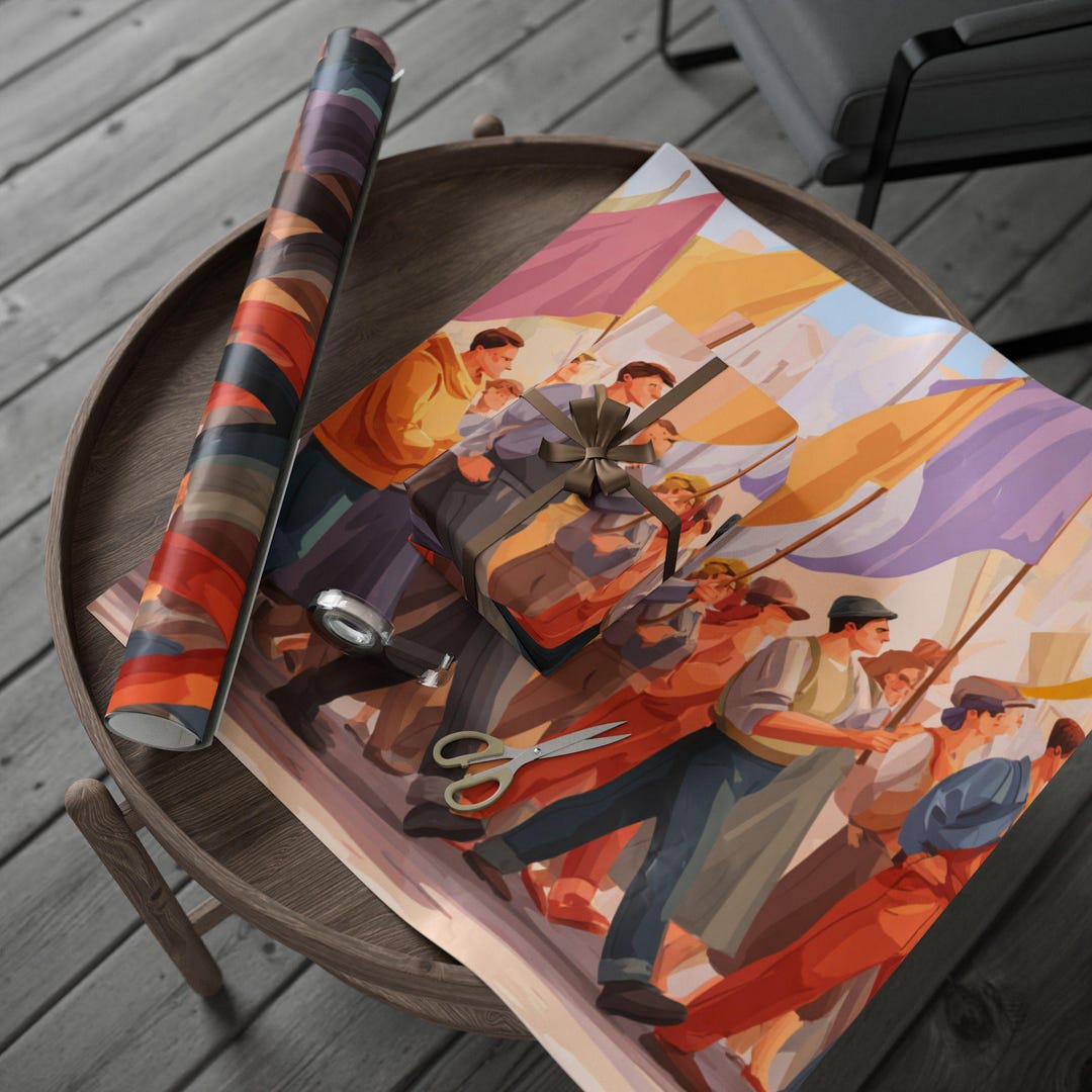 Worker Parade Scene Wrapping Paper | Pastel Swirl Gift Wrap Roll, Eco ...