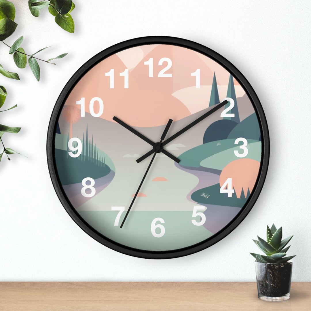 Minimal Water Shapes Wall Clock | Minimal Nature Scene, River Sunrise ...