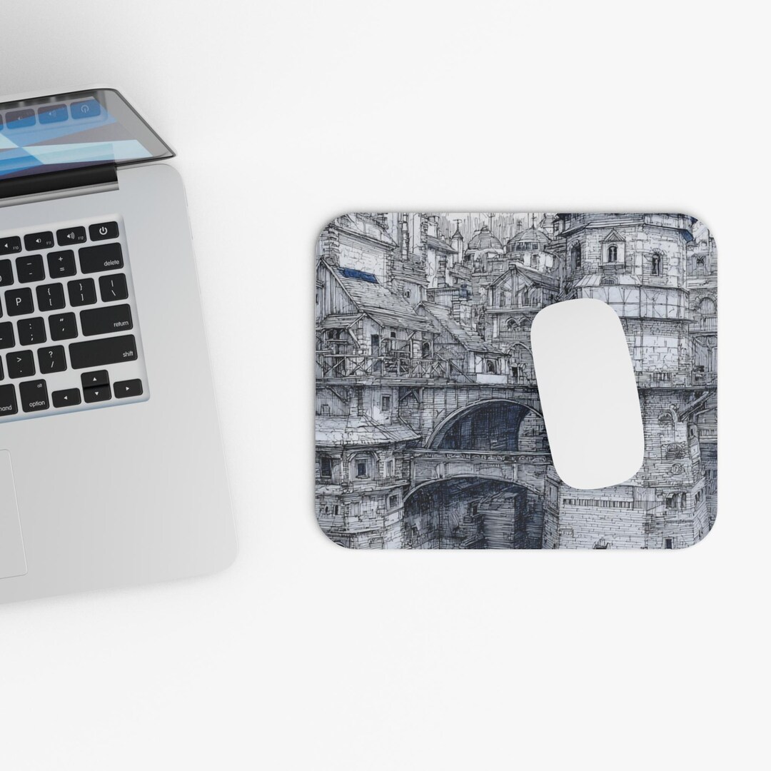 City of Lines Mouse Pad | Architectural Fantasy Rectangle, Office Desk ...