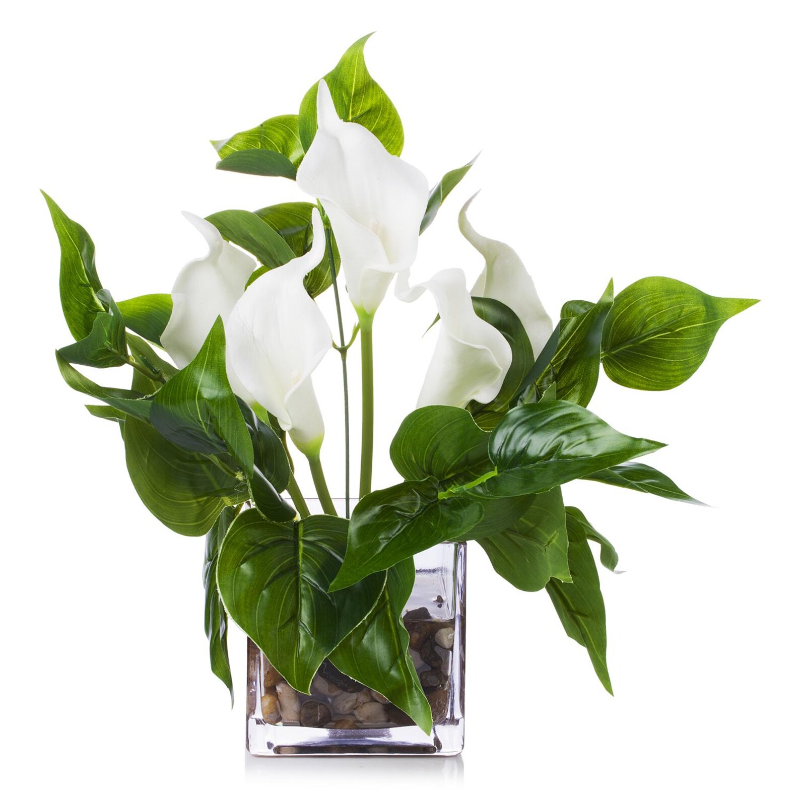 10" Real Touch Calla Lily Arrangement With Green Leaf: Clear Vase Faux ...