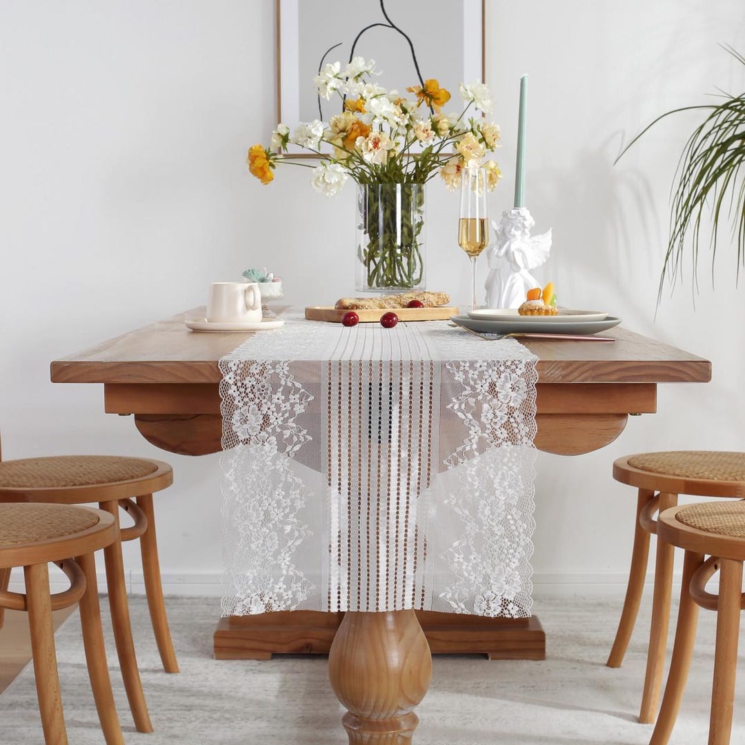 White Lace Table Runner With Tassels - Etsy