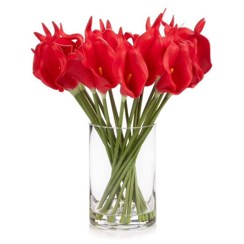 12" Real Touch Calla Lily Arrangement: Clear Vase Faux Water ...