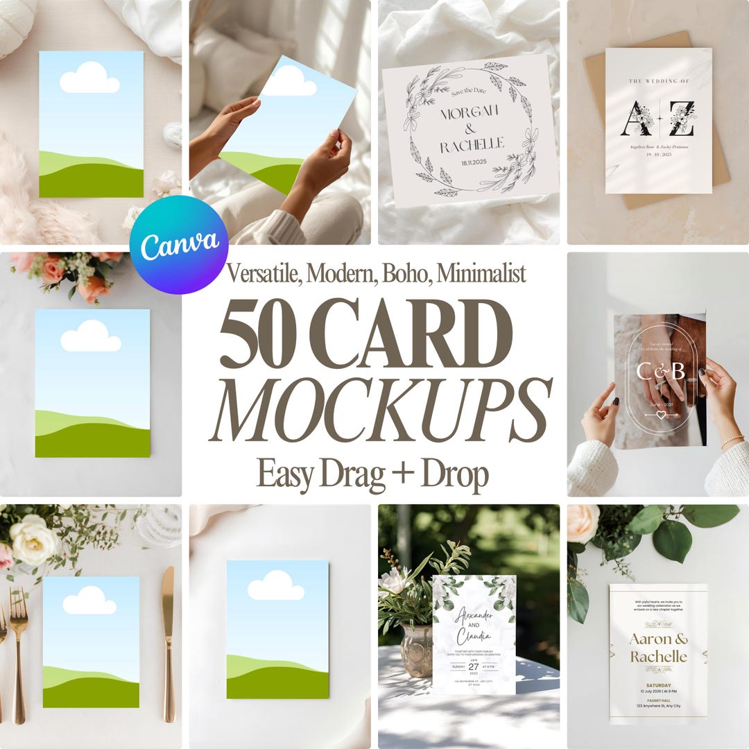 50 Canva Card Mockups: Modern, Boho, Minimalist (drag & Drop) - Etsy