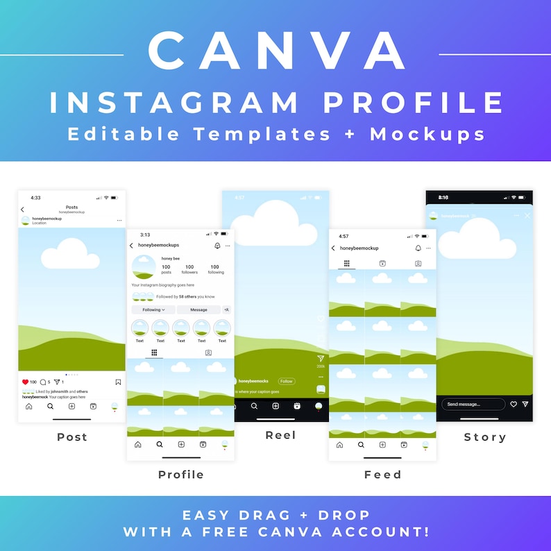 Instagram Mockup Templates: Social Media Feed Planner (canva Editable ...