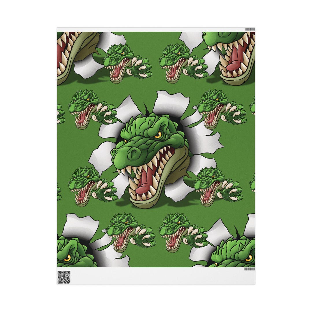 T-rex Cartoon Wrapping Paper Wrapping Papers | Green Dinosaur Gift Wrap ...