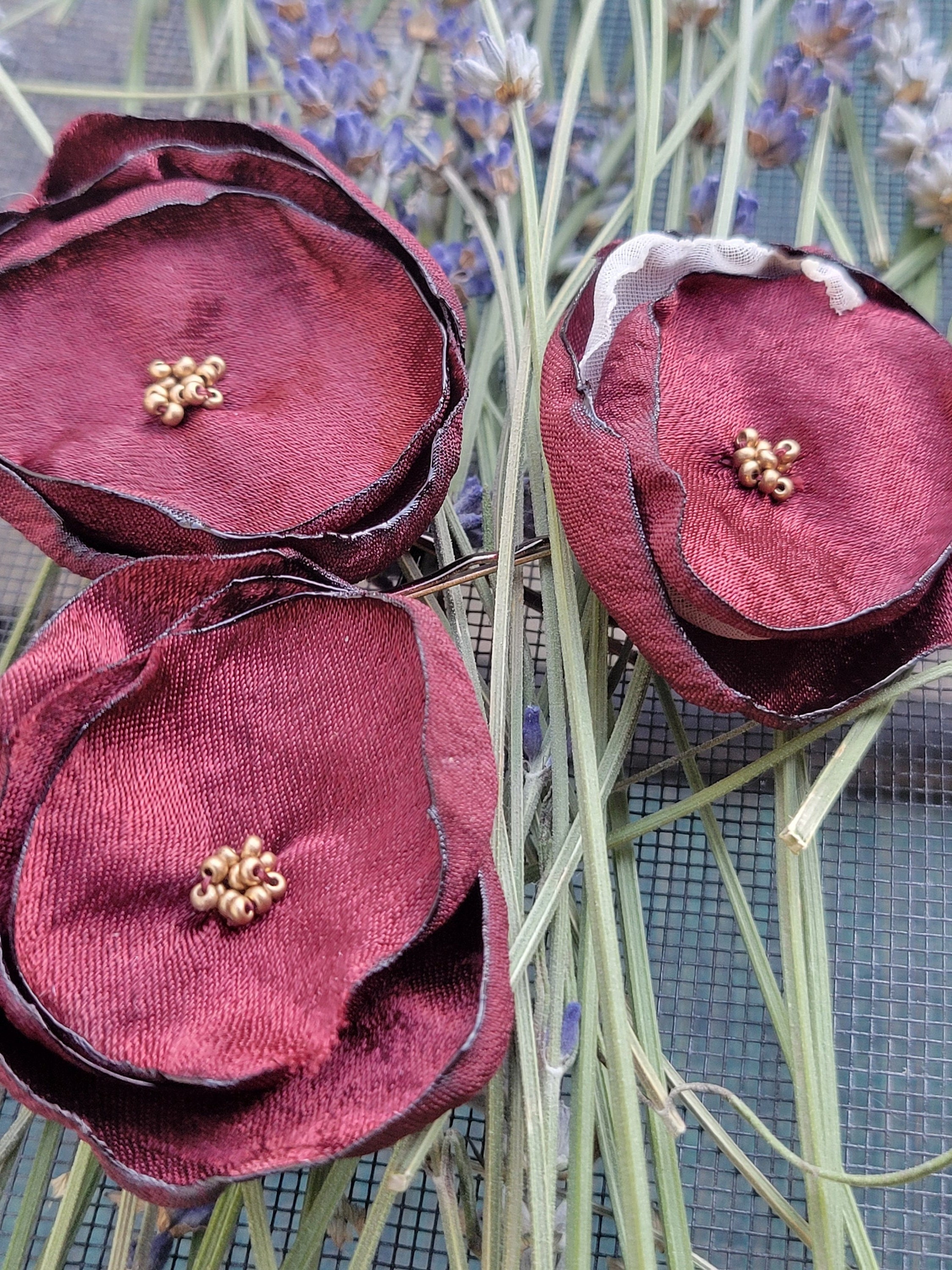Handmade Red Flower Hair Pins: Wedding, Ren Fair, Cosplay - Etsy