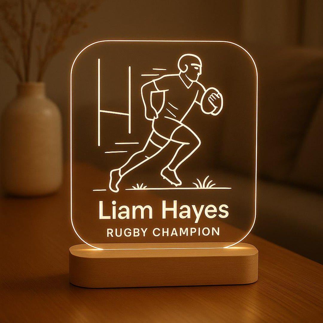 Rugby Player Custom Night Light Personalized LED Gift With Laser ...