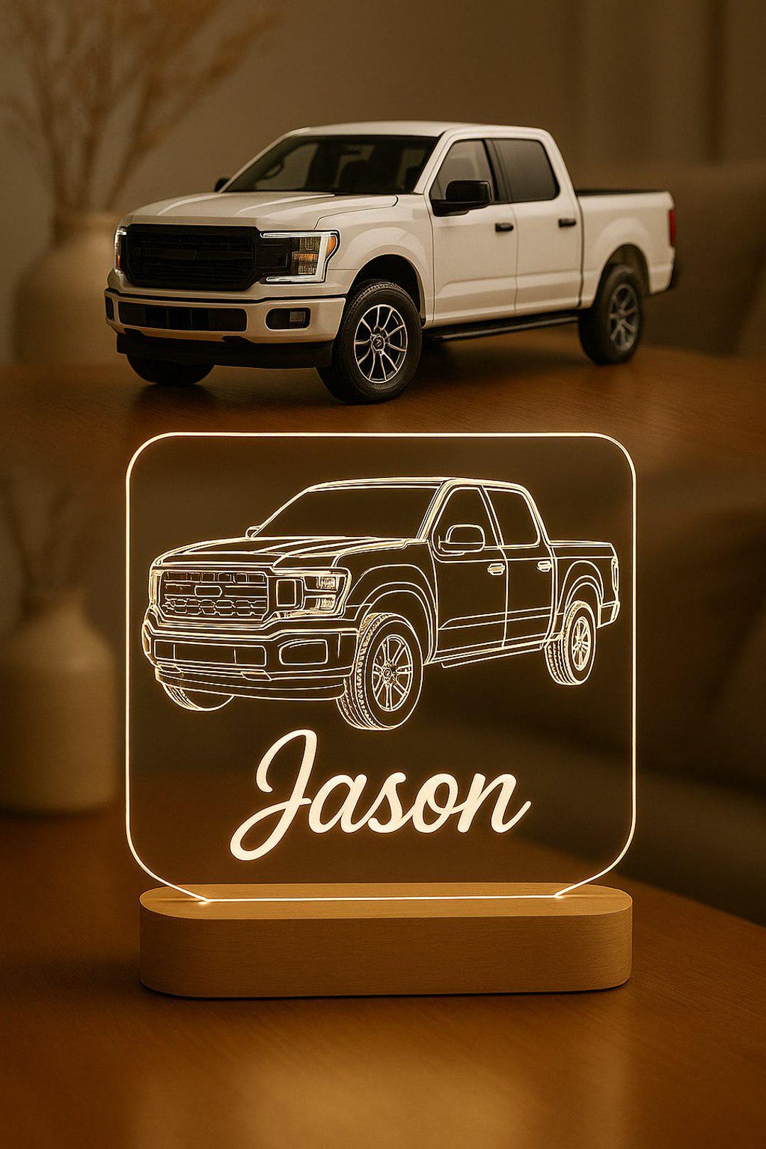 Custom Car Photo Night Light Personalized Gift With LED Wooden Base and ...