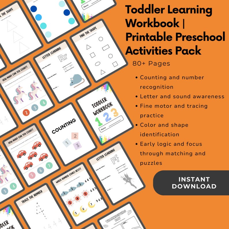 Toddler Learning Workbook | Printable Preschool Activity Pack ...