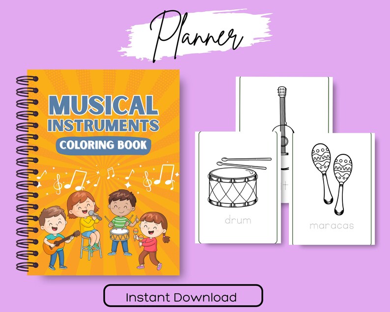 Musical Instrument Coloring Book for Kids | 30+ Pages | Printable PDF ...