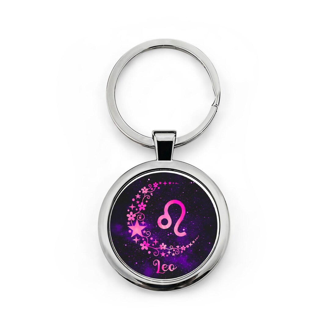 Leo Zodiac Keychain | Round Stainless Steel Astrology Keyring - Etsy