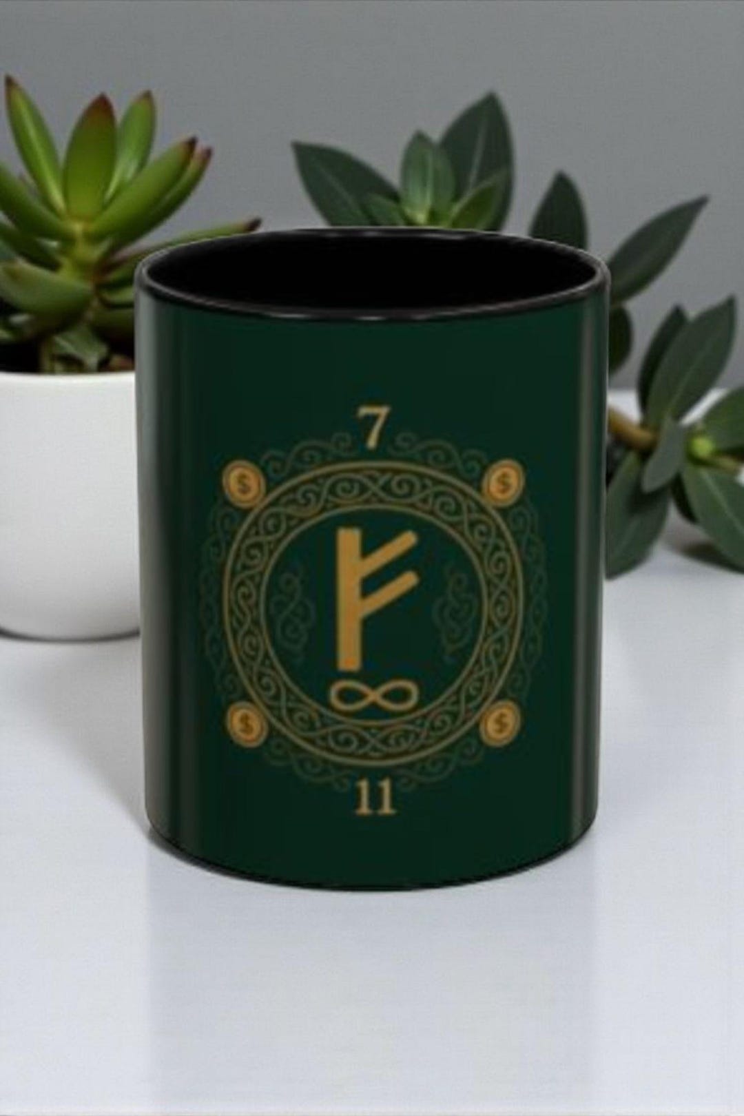 Eihwaz Rune Symbol Mug | Accent Coffee Mug, Dark Green & Gold - Etsy