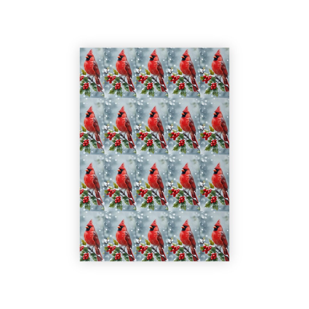 Red Cardinal Pattern Gift Wrap Roll | Winter Holiday Wrapping Paper - Etsy