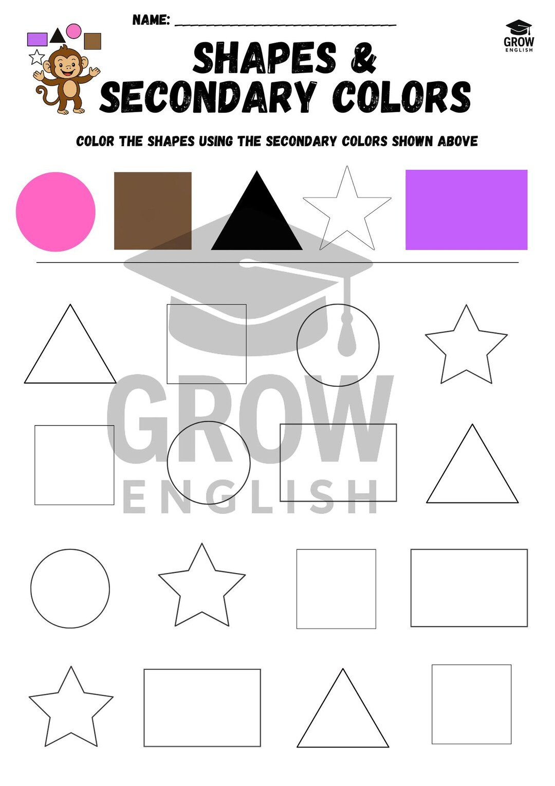 Shapes & Secondary Colors Worksheet - Etsy