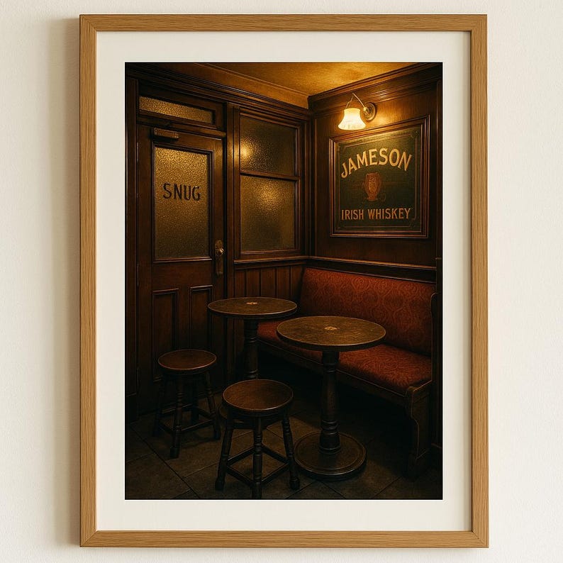 Irish Pub Snug Print – Vintage Irish Bar Wall Art, Jameson Whiskey Pub ...