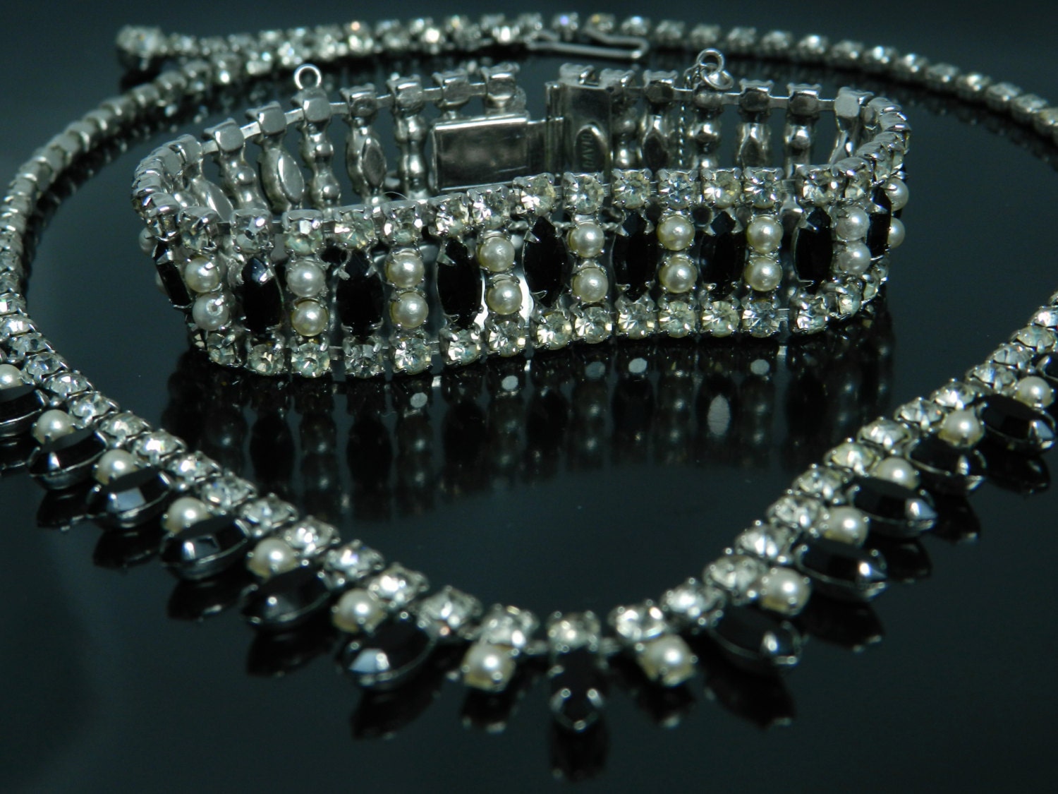 Vintage B David Demi Set of Necklace and Bracelet in Black and - Etsy