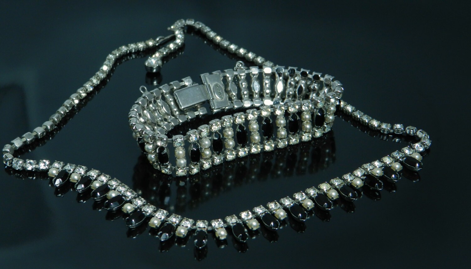 Vintage B David Demi Set of Necklace and Bracelet in Black and - Etsy