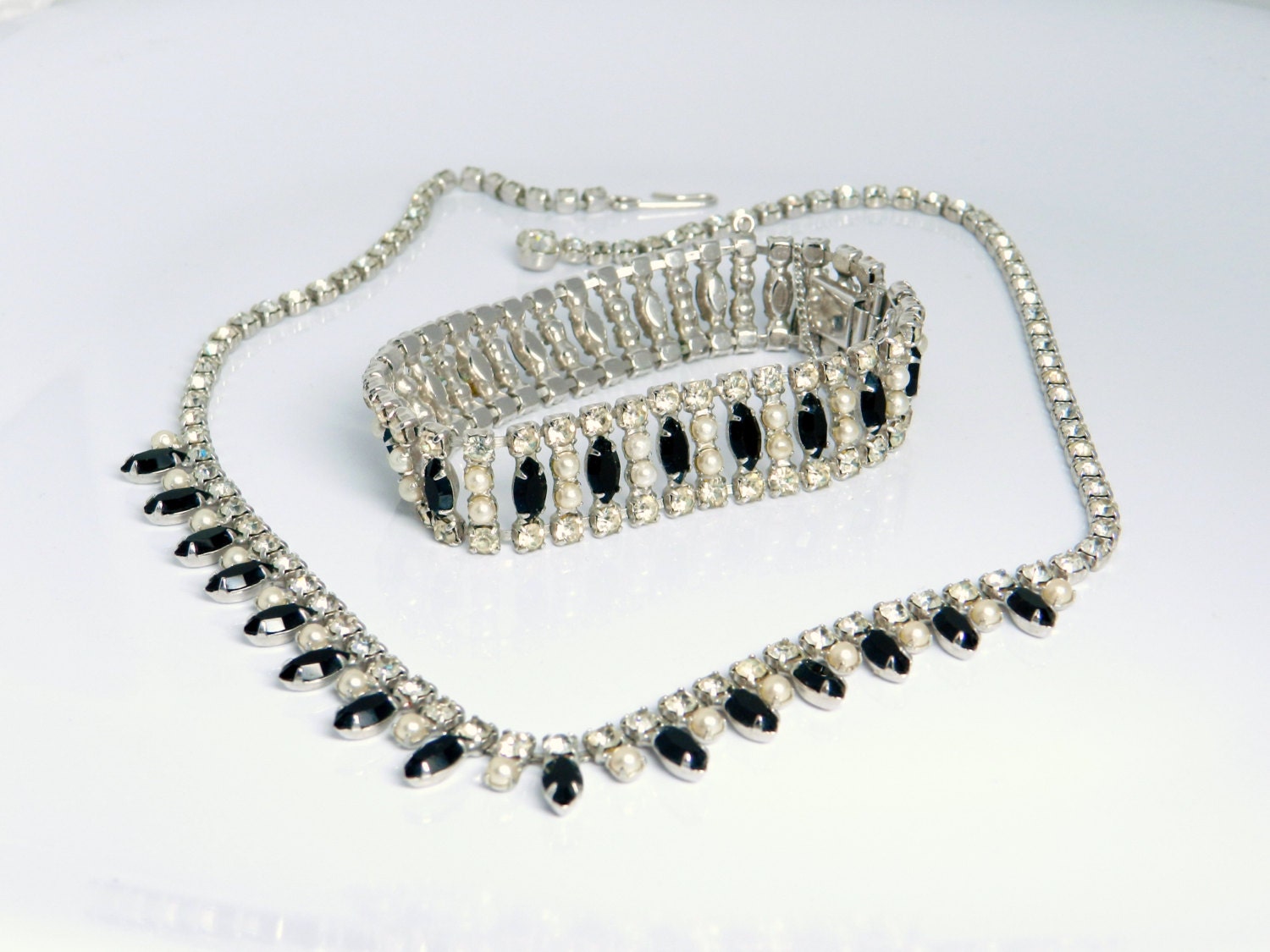 Vintage B David Demi Set of Necklace and Bracelet in Black and - Etsy