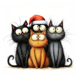 16 Quirky Christmas Cat Gang Clipart, Whimsical Kitten, Whimsical ...