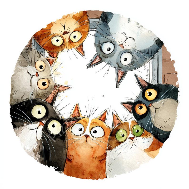 14 Quirky Cats Photo Clipart, Whimsical Kitten Art, Printable ...