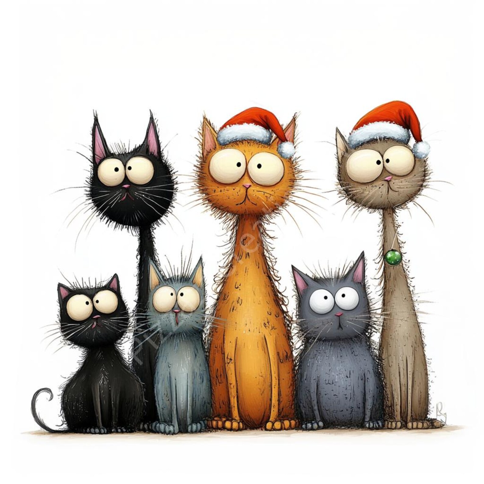 16 Quirky Christmas Cat Gang Clipart, Whimsical Kitten, Whimsical ...