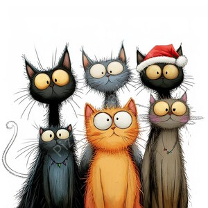 16 Quirky Christmas Cat Gang Clipart, Whimsical Kitten, Whimsical ...