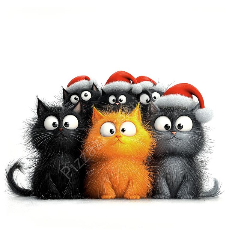 16 Quirky Christmas Cat Gang Clipart, Whimsical Kitten, Whimsical ...