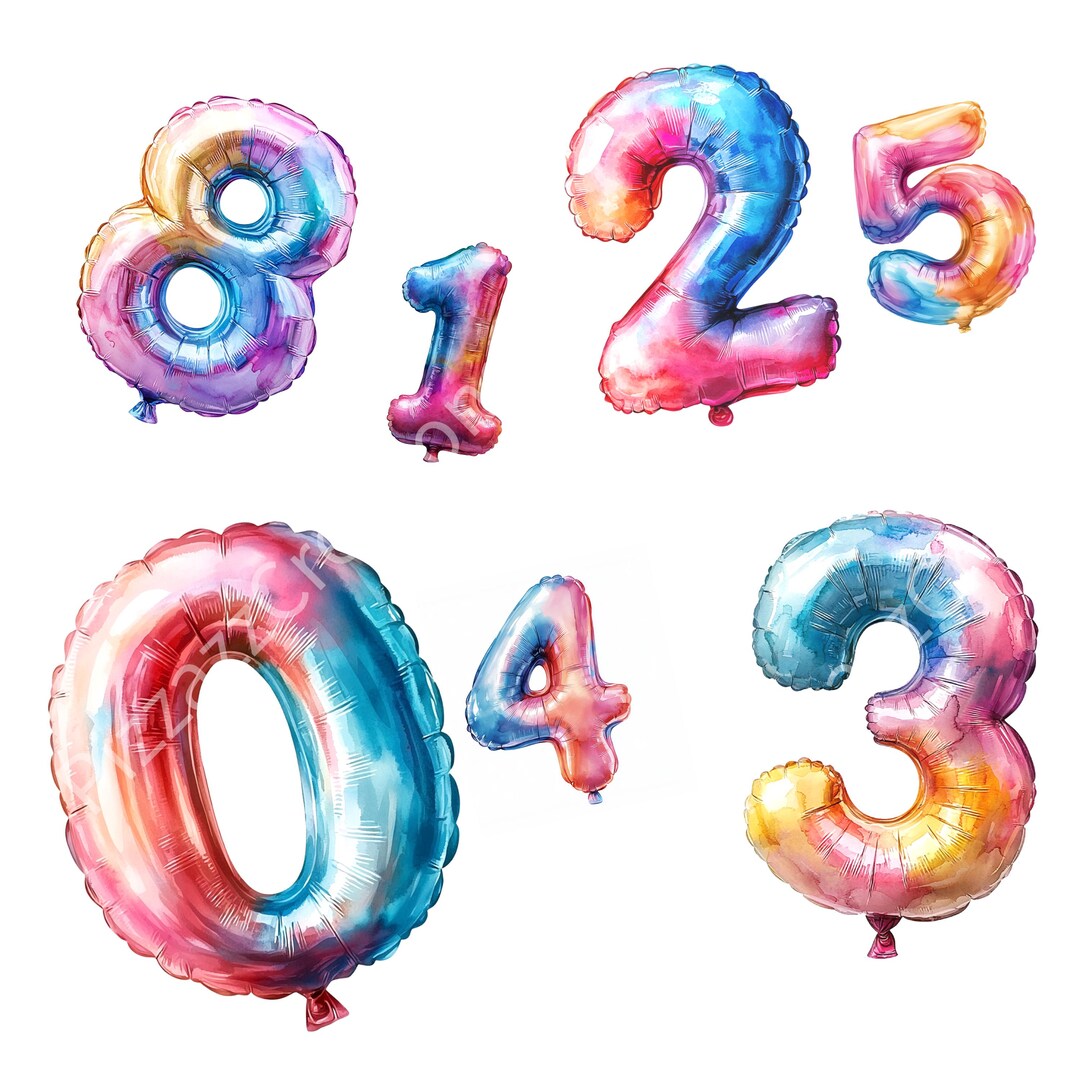 10 Rainbow Balloon Numbers Clipart, Party, Celebration, Birthday ...