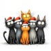 16 Quirky Christmas Cat Gang Clipart, Whimsical Kitten, Whimsical ...