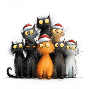 16 Quirky Christmas Cat Gang Clipart, Whimsical Kitten, Whimsical ...