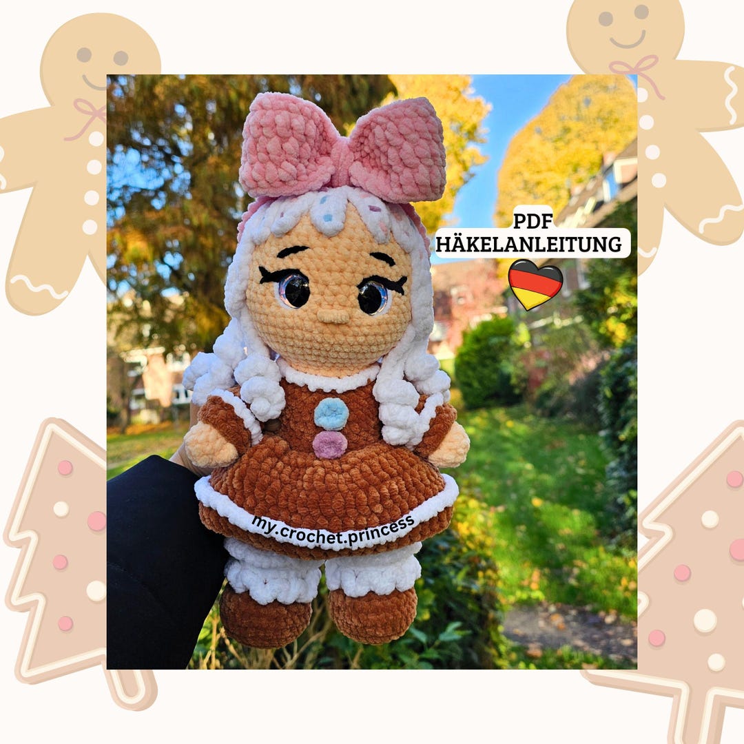 Crochet Pattern for Kuki Doll in a Gingerbread Dress - PDF Pattern for ...