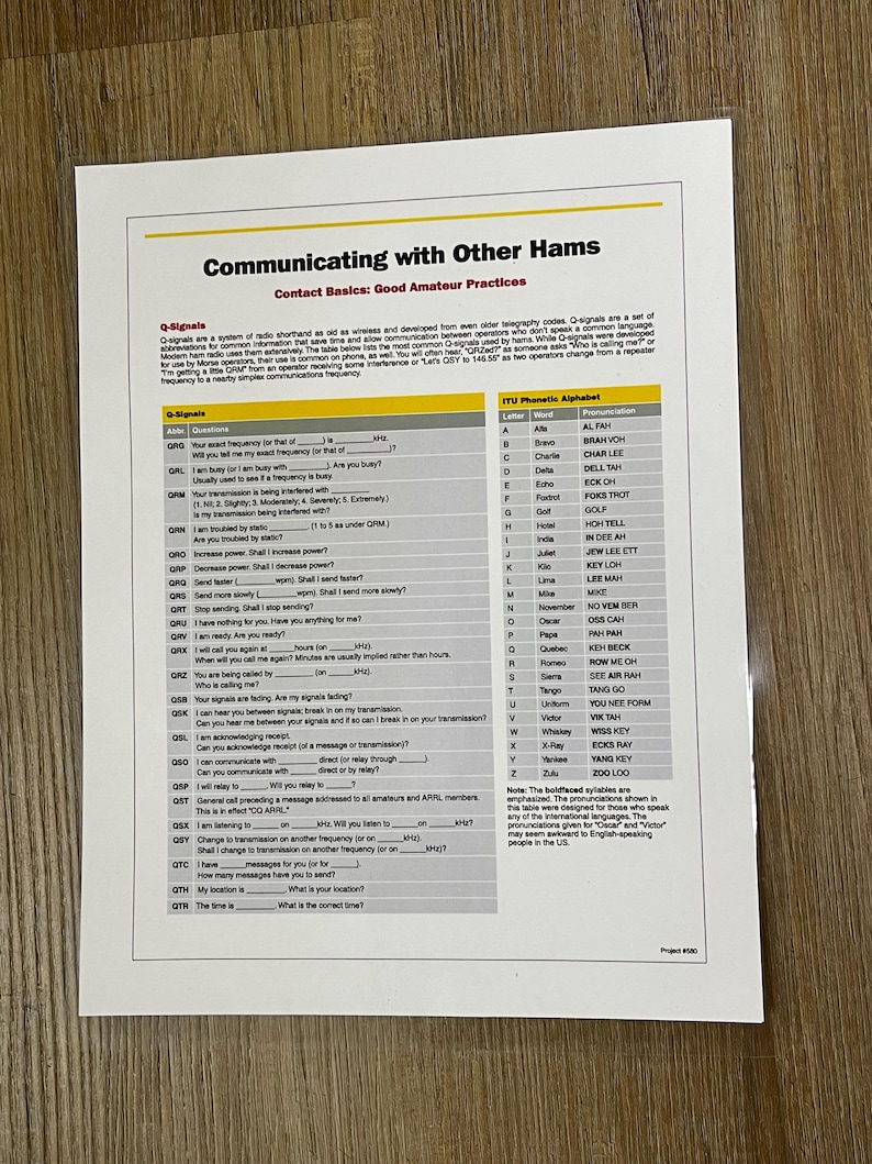 ARRL Q-signals Chart, Phonetic Alphabet, and Frequency Guide Laminated ...