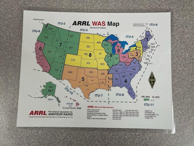 ARRL Frequency Chart and WAS Map Laminated, US Amateur Radio Bands ...