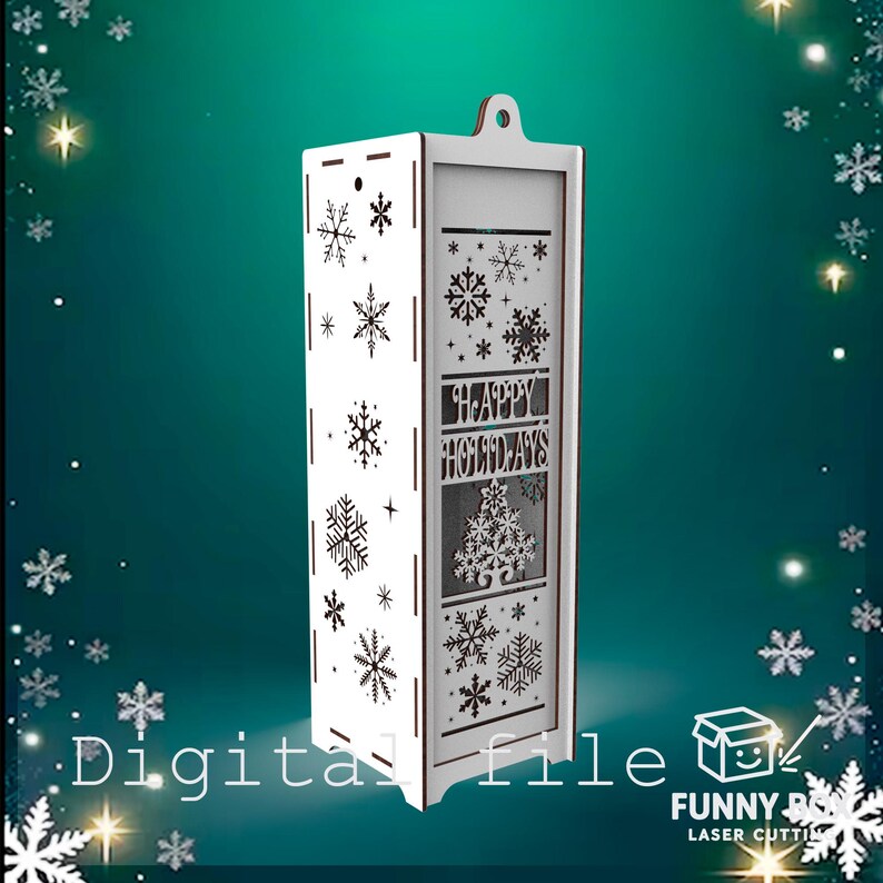 Christmas Wine Box SVG, Laser Cut Wood Bottle Holder, Holiday Gift Box ...