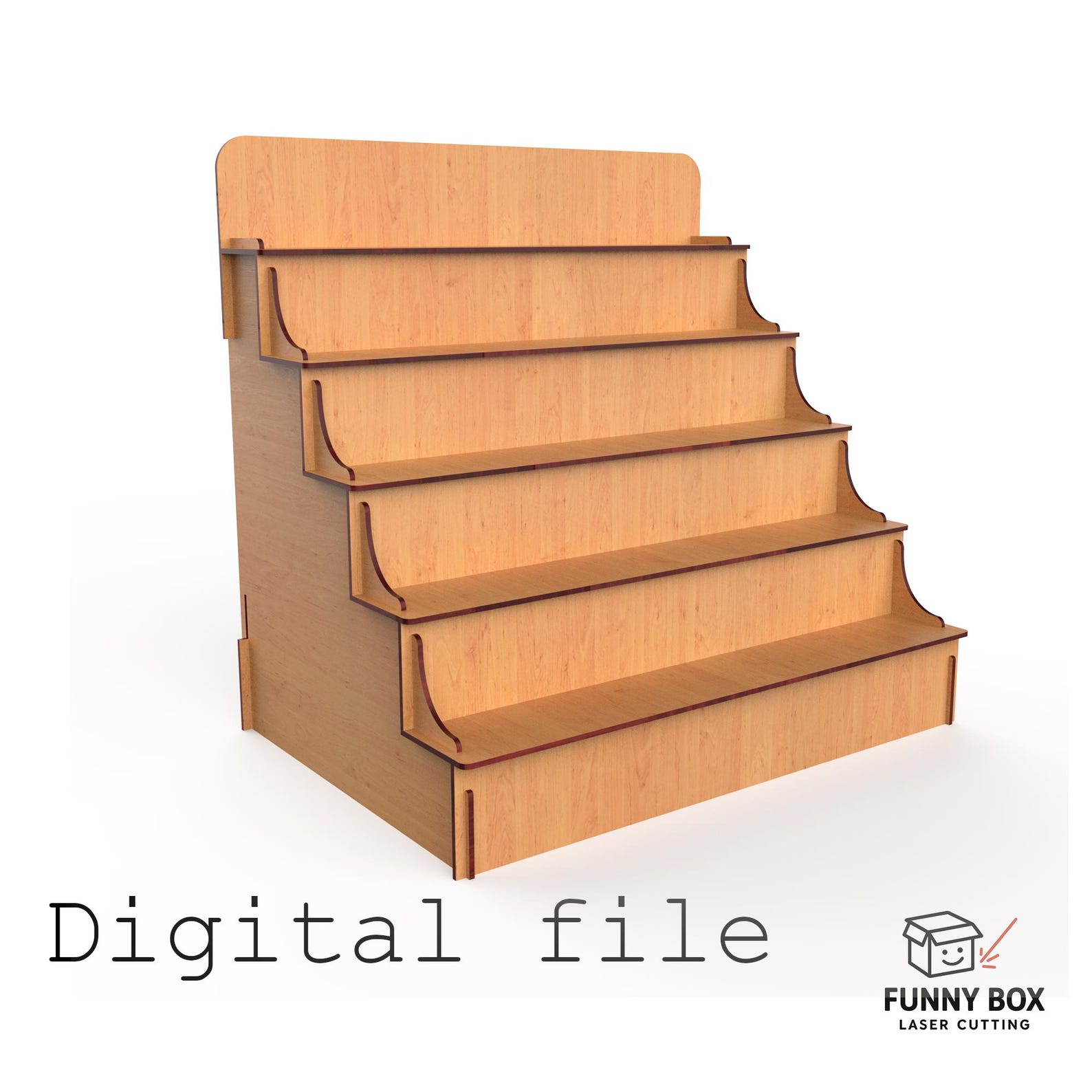 Tiered Display Stand – Digital Laser Cut Design With 5 Stepped Shelves ...